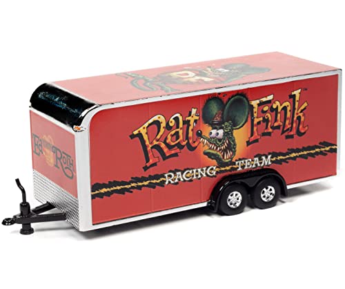 4-Wheel Enclosed Car Trailer Red Rat Fink 1/64 Diecast Model by Auto World AWSP093