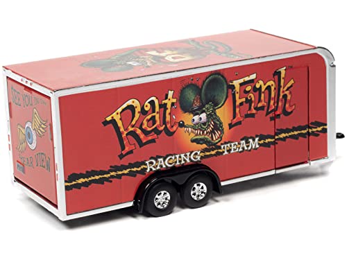 4-Wheel Enclosed Car Trailer Red Rat Fink 1/64 Diecast Model by Auto World AWSP093