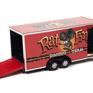 4-Wheel Enclosed Car Trailer Red Rat Fink 1/64 Diecast Model by Auto World AWSP093