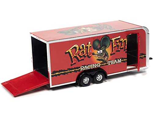 4-Wheel Enclosed Car Trailer Red Rat Fink 1/64 Diecast Model by Auto World AWSP093