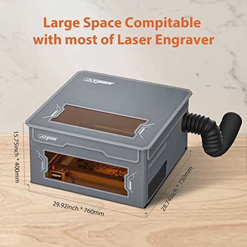 ATEZR Enclosure for Laser Engraver with Pipe and Exhaust Fan, 29.92x28.74x15.75 Inch Foldable Flame Retardant Laser Engraving Machine Protective Cover for Most Laser Cutter Machine