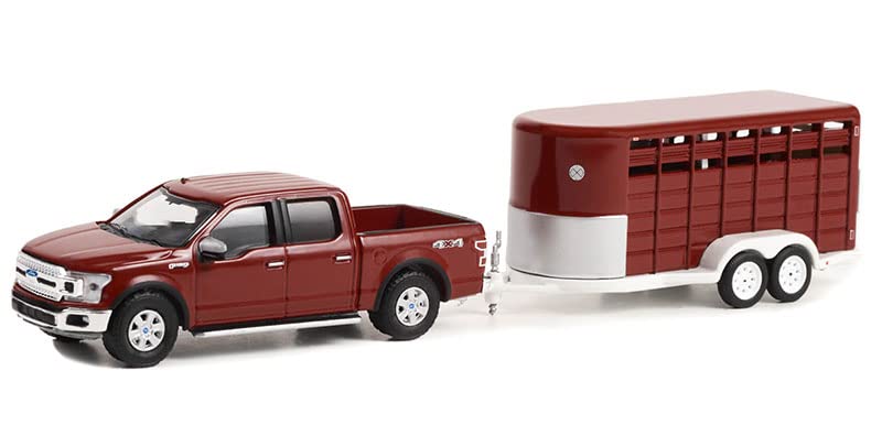 Greenlight 32270-D Hitch & Tow Series 27 - 2019 F-150 XLT with Livestock Trailer 1/64 Scale