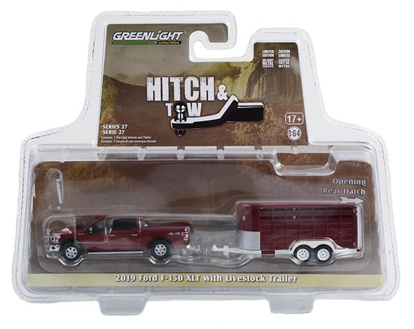 Greenlight 32270-D Hitch & Tow Series 27 - 2019 F-150 XLT with Livestock Trailer 1/64 Scale