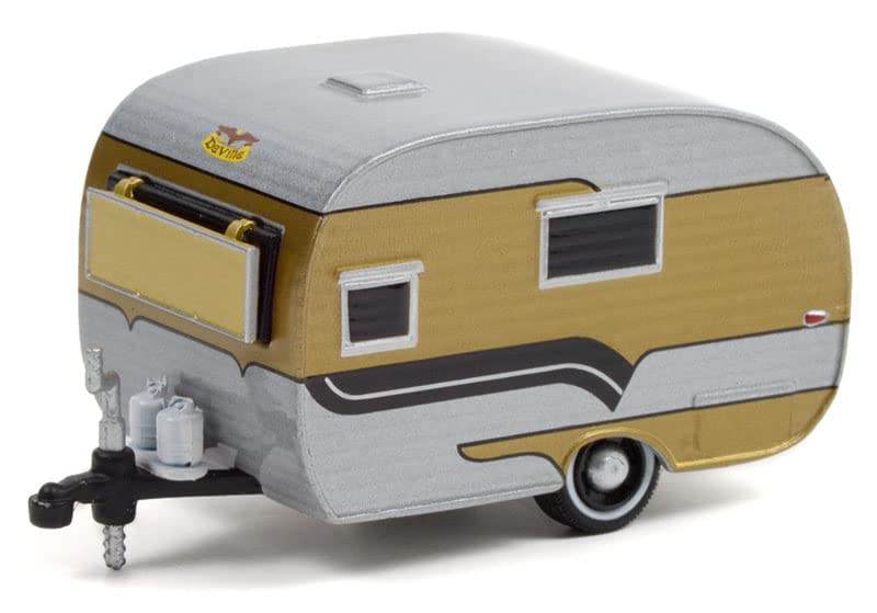 Greenlight 34110-B Hitched Homes Series 11 - 1958 Catolac DeVille Travel Trailer - Gold, Black and Aluminum 1:64 Scale