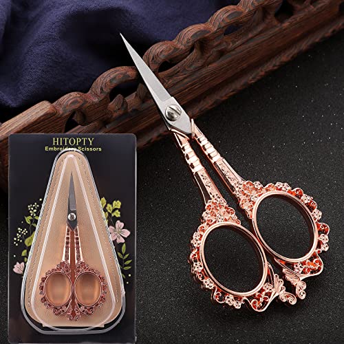 HITOPTY 4.5in Sewing Embroidery Scissors with Sheath, Small Sharp Tip Craft Crochet Scissor for Needlework Cross Stitch Threading Handicraft DIY Tool Rose Gold Shears