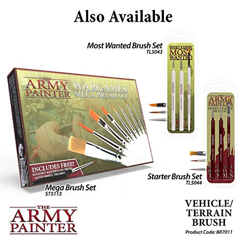 The Army Painter Wargamer: Vehicle & Terrain Scenery - Wargamer Brush Set with Synthetic Nylon Hair - Large Basecoat Brush for Wargames, Terrain Paint Brush for Miniature Painting & Drybrushing