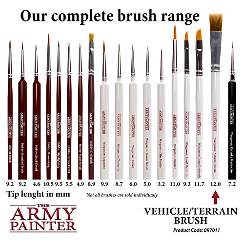 The Army Painter Wargamer: Vehicle & Terrain Scenery - Wargamer Brush Set with Synthetic Nylon Hair - Large Basecoat Brush for Wargames, Terrain Paint Brush for Miniature Painting & Drybrushing