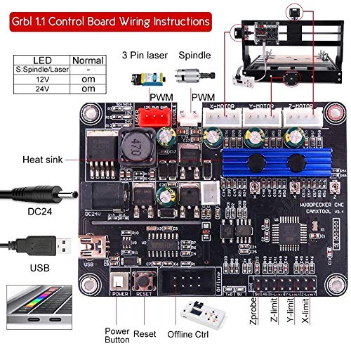 2 in 1 7000mW CNC 3018 Pro Engraver Machine,GRBL Control 3 Axis DIY Router Kit Plastic Acrylic PCB PVC Wood Carving Milling Engraving Machine with Offline Controller+10PCS Router Bit