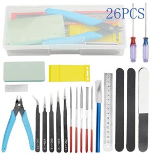 bigstone 26 pcs gundam model tools kit hobby building tools set for cars, airplanes, buildings, gundam, robots models building repairing and fixing ext.