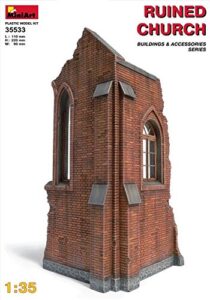 miniart 1:35 ruined blitzed church model kit 35533