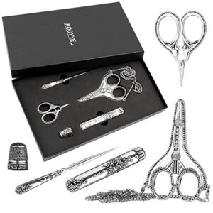 5 pcs embroidery scissors kit, silver exquisite retro scissors antique sewing scissors european style stainless steel sewing tools for embroidery, sewing, craft, art work, and everyday use