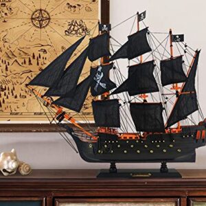 NAUTIMALL Wooden Black Pearl Caribbean Pirate Ship Model 20" Handcrafted Assembled Boat Gift Nautical Décor Display Collection Watercraft Beach Black Hamptons