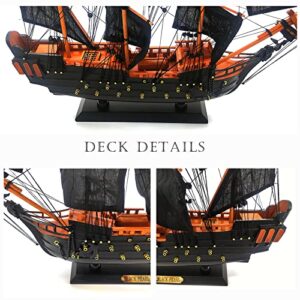 NAUTIMALL Wooden Black Pearl Caribbean Pirate Ship Model 20" Handcrafted Assembled Boat Gift Nautical Décor Display Collection Watercraft Beach Black Hamptons