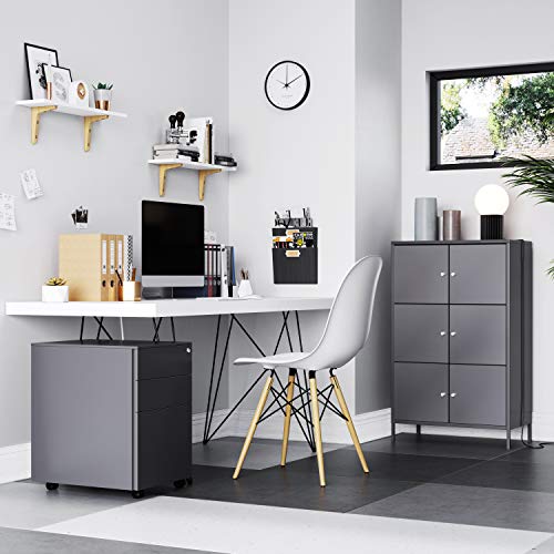 SONGMICS Storage Cabinet, 3-Tier Metal Office Cabinet, Multipurpose Storage Organiser Stand with 6 Doors, 27.5 x 14.2 x 44.2 Inches, Max. Load Capacity 33 lb per Shelf, Gray UOMC06GB