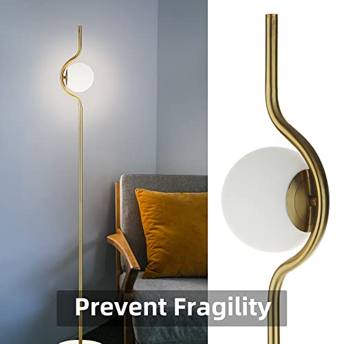 MELIFO Floor Lamp,Standing Lamp with Frosted Glass Globe,Morden Glod Tall Lamp with Foot Pedal.Mid Century Floor Lamps for Living Room,Bedroom,Office,Reading (Gold)