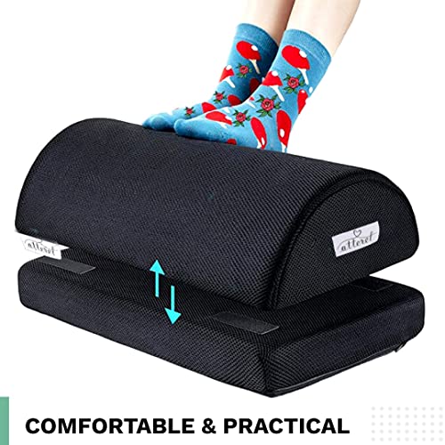 Atteret Ergonomic Under Desk Footrest Cushion, Compact Adjustable Mesh Foot Rest 6.5'' Height, Lumbar Pillow, High-Density Sponge, Leg Stool Support, Computer Work, Office Chair, Travel, WFH