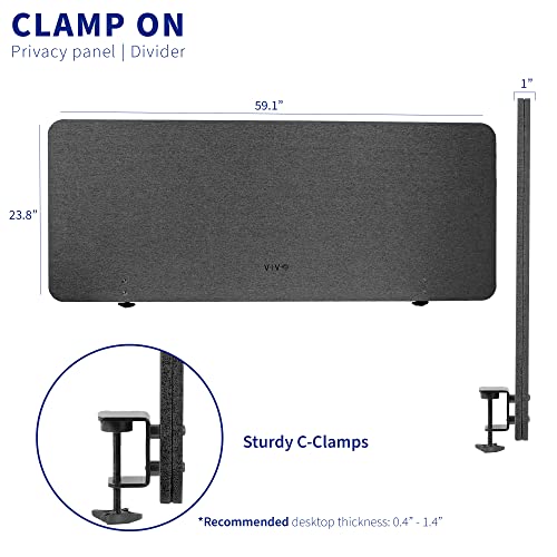 VIVO Clamp-on 60 x 24 inch Privacy Panel, Sound Absorbing Cubicle Desk Divider, Acoustic Partition, Dark Gray, PP-1-V060D