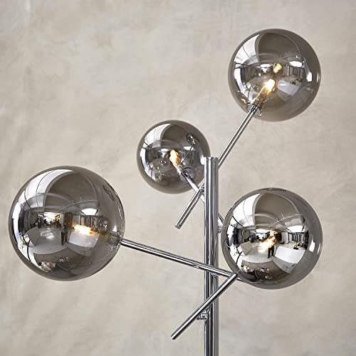 Surpars House Sputnik Chandelier Floor Lamp, 4 Lights Globe Floor Light with Smoky Grey Glass Shade,Chrome