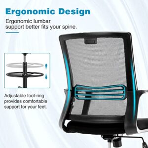 Drafting Chair, Tall Office Chair with Adjustable Foot Ring, Standing Desk Chair with Ergonomic Lumbar Support and Adjustable Armrests, Swivel Rolling Tall Chair, Breathable Mesh, Height Adjustable