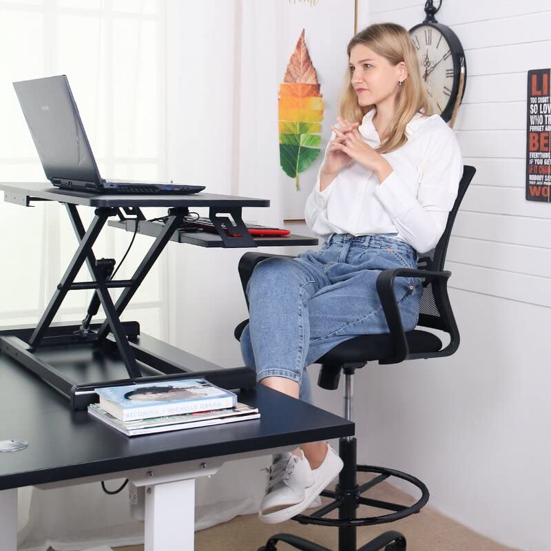 Drafting Chair, Tall Office Chair with Adjustable Foot Ring, Standing Desk Chair with Ergonomic Lumbar Support and Adjustable Armrests, Swivel Rolling Tall Chair, Breathable Mesh, Height Adjustable