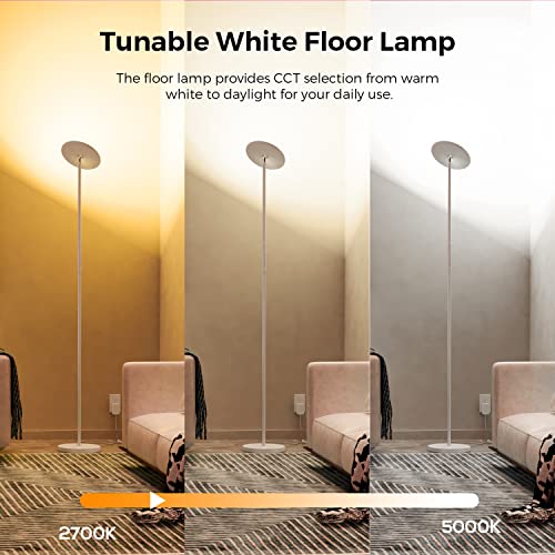 SUNTHIN Smart Floor Lamp, WiFi Standing Lamp Compatible with Alexa & Google Home, 24W RGBW LED Dimmable Torchiere Lamp for Bedroom, Living Room, Office, Reading Room