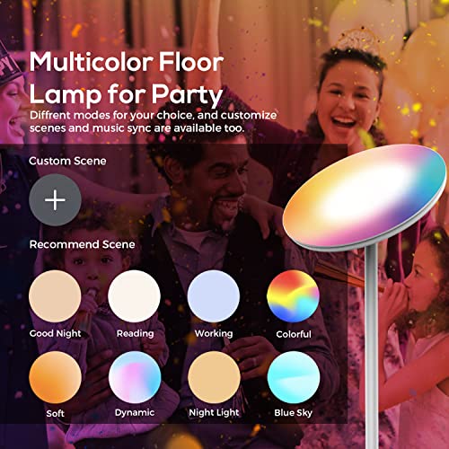 SUNTHIN Smart Floor Lamp, WiFi Standing Lamp Compatible with Alexa & Google Home, 24W RGBW LED Dimmable Torchiere Lamp for Bedroom, Living Room, Office, Reading Room