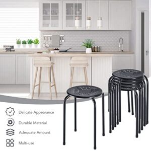 Casart Round Steel Stool Set of 6 Stackable 17.5-Inch Backless Nesting Stool with Metal Frame, X-Shape Connection & Non-Slip Feet Plastic Stool for Home, Office, Classroom Flexible Seating(Black)