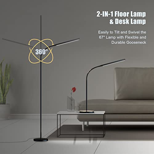 Homuserr Floor Lamp, 2-in-1 LED Floor Lamp & Desk Lamp with Stepless Dimming & 4 Color Temperatures, 12W LED Standing Lamp with 2 Timing Modes, Eye-Caring, Touch Control for Living Room Bedroom Office