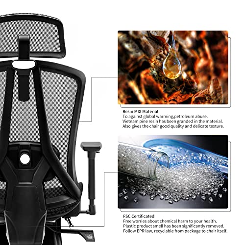 HOMESTOOL Office Chair Ergonomic Desk Chair with 2-axis Adjustable Lumbar Support, Carbon Fabric Mesh Chair PC Computer Chair High Back Office Chair with Waterfall Seat 330lbs Capacity Black