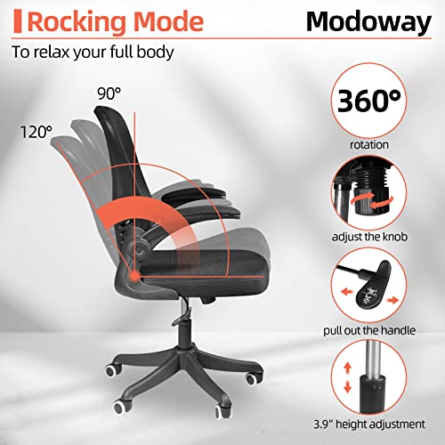 Modoway Desk Chairs with Wheels and Arms Ergonomic Mesh Office Chair with 300LBS Capacity (Black-1Unit)