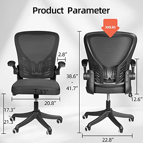 Modoway Desk Chairs with Wheels and Arms Ergonomic Mesh Office Chair with 300LBS Capacity (Black-1Unit)