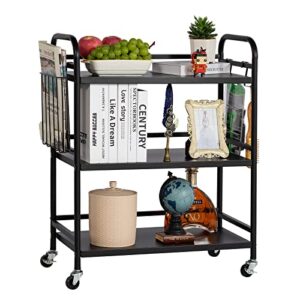 hdani 3 tier metal rolling utility cart,high capacity multi purpose heavy duty cart,for office,kitchen,living room,bedroom,etc.(black)