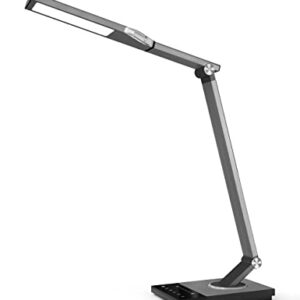 sympa Metal LED Desk Lamp, 12W Desktop Office Lamp, Reading Desk Light with 5V/2A USB Port, 5 Color Temperatures, 6 Brightness Levels, Touch Control for Dorm, Home Office, Bedroom, Living Room Grey