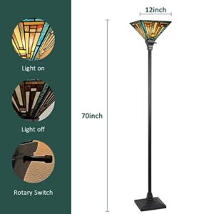 COTOSS Tiffany Torchiere Floor Lamp Mission Style Green Stained Glass Torch Light 70" Tall Antique Standing Corner Light for Living Room Bedroom Home Office