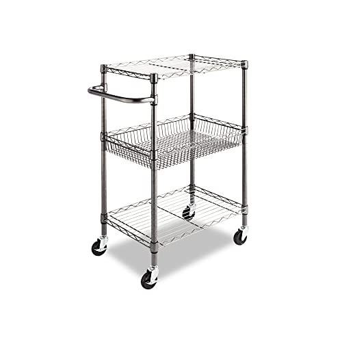 Alera 3-Tier Wire Rolling Cart, 3-Tier Wire Rolling Cart,28w x 16d x 39h, Black Anthracite