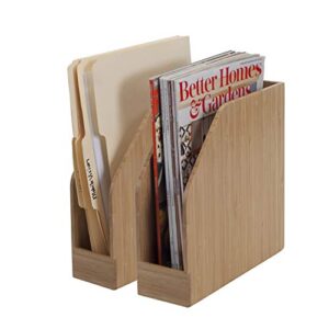 bamboo vertical file folder holder & office product organizer, store files, magazines, notepads, books and more, 2 pack combo set