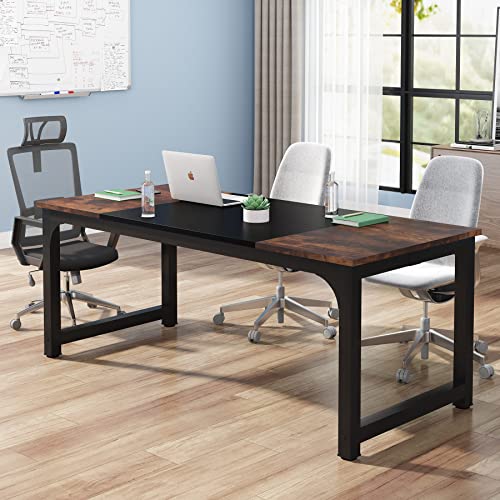 Tribesigns 6FT Conference Table, 70.8" W x 31.5" D Meeting Room Table Boardroom Desk for Office Conference Room, Splicing Board with Metal Frame, Rustic Brown/Black