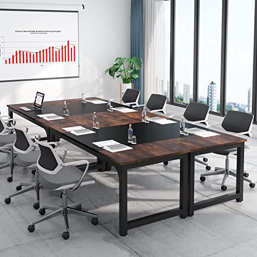 Tribesigns 6FT Conference Table, 70.8" W x 31.5" D Meeting Room Table Boardroom Desk for Office Conference Room, Splicing Board with Metal Frame, Rustic Brown/Black