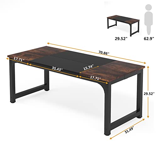 Tribesigns 6FT Conference Table, 70.8" W x 31.5" D Meeting Room Table Boardroom Desk for Office Conference Room, Splicing Board with Metal Frame, Rustic Brown/Black