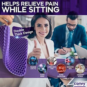 Gel Seat Cushion for Long Sitting - Purple Seat Cushion for Office Chair- Egg Crate Cushion for Pressure Relief and Back Pain - Cooling Double Gel Seat Cushion for Car, Wheelchair, Computer Chair