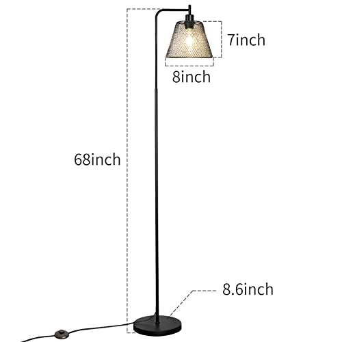 Feohak Industrial Floor Lamp, Standing Lamp with Hanging Iron Mesh Lamp Shade Whole Metal Farmhouse Floor Lamp with Foot Switch,68 inch Tall Modern Rustic Floor Lamps for Living Room Bedroom, Black