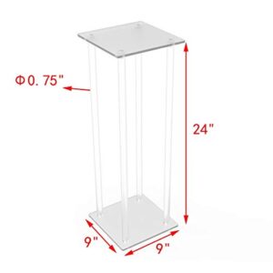 9 L X 9 W X 24" Tall Clear Acrylic Riser Transparent Plexiglass Pedestal Table Display Podium Glorifier Riser Stand Centerpiece Flower Sculputure Merchandise Lamp Book Stand 10043