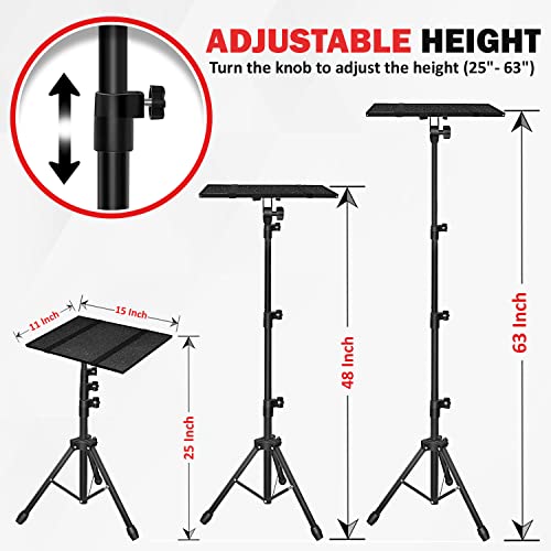 WTC Projector Stand, Laptop Tripod Stand Adjustable Height 22.5 inch to 63 inch with Gooseneck Phone Holder with Mouse Tray, Portable Projector Stand Tripod for Outdoor Movies- DJ Racks Holder Mount