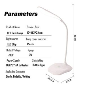 LED Table Lamp,Portable Eye-Protected Flexible Gooseneck Small Desk Lights for Dorm Study Office Bedroom-USB or 3 AA Batteries Powered -Not Include Batteries(1 Pack)