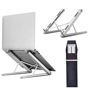 jubor laptop stand, portable computer laptop mount, aluminum laptop riser with 6 levels height adjustment, fully collapsible, supports up to 44lbs, fits up to 17.3 laptop – white