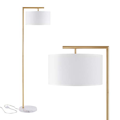 Archiology Floor Lamp - Gold Floor Lamp with Marble Base & White Linen Drum Shade ,Modern Floor Lamps for Living Room,Bedrooms, Study Room and Office (62.2’’)