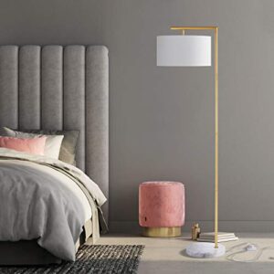 Archiology Floor Lamp - Gold Floor Lamp with Marble Base & White Linen Drum Shade ,Modern Floor Lamps for Living Room,Bedrooms, Study Room and Office (62.2’’)