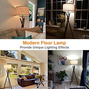 LEPOWER Standing Floor Lamp, Modern Design Tripod Lamp, Mid Century Wood Reading Lamp for Living Room, Bedroom and Office, Flaxen Lamp Shade with E26 Lamp Base