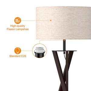 LEPOWER Standing Floor Lamp, Modern Design Tripod Lamp, Mid Century Wood Reading Lamp for Living Room, Bedroom and Office, Flaxen Lamp Shade with E26 Lamp Base