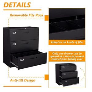 STANI Lateral File Cabinet with Lock, 3 Drawer Lateral Filing Cabinet, Metal Lateral File Cabinet for Home and Office, Metal Storage File Cabinet for Hanging Files Letter/Legal/F4/A4 Size